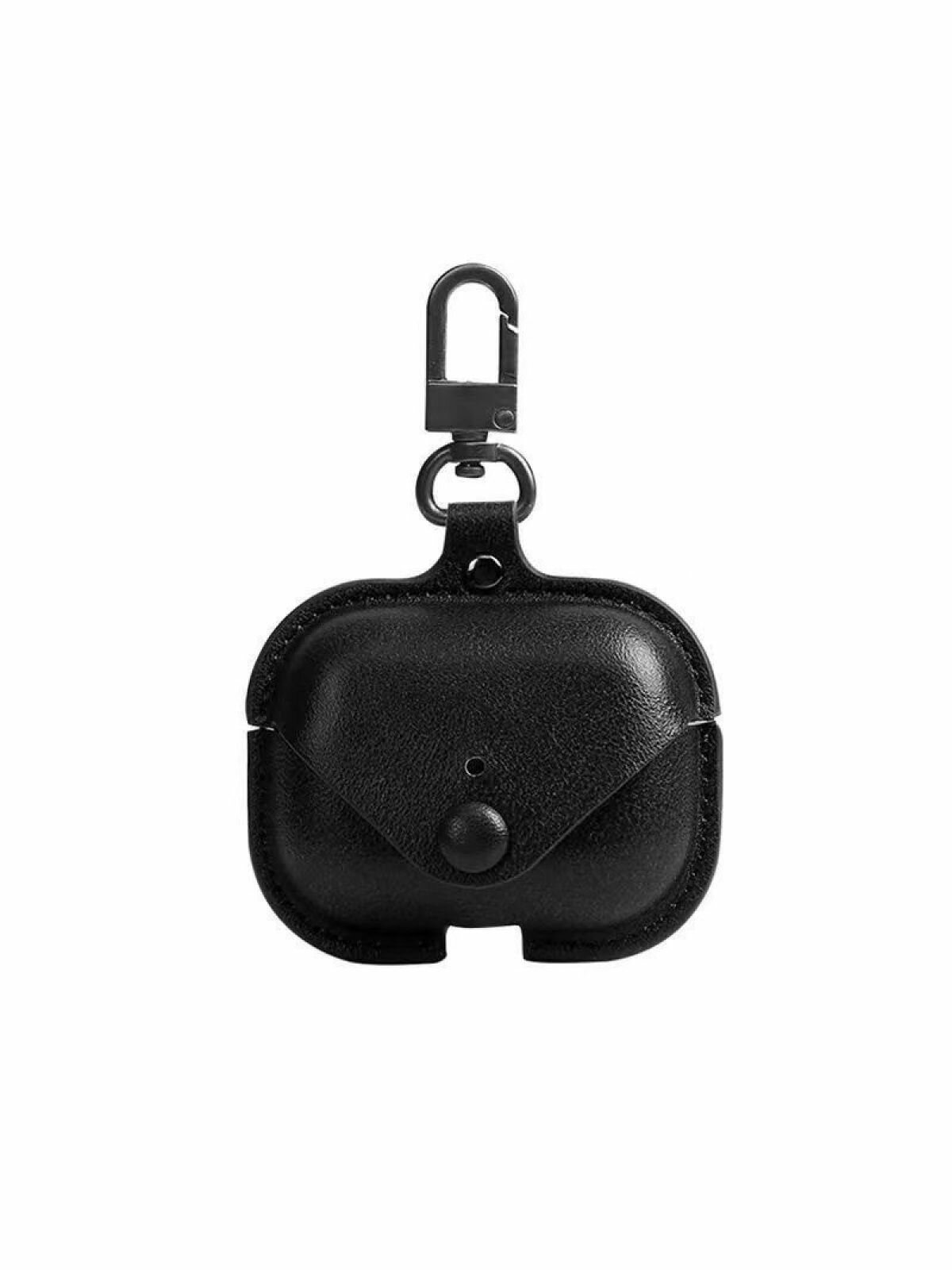 Чехол для наушников AirPods Pro ( на Аирподс Про ) на кнопке с карабином, эко кожа, черный