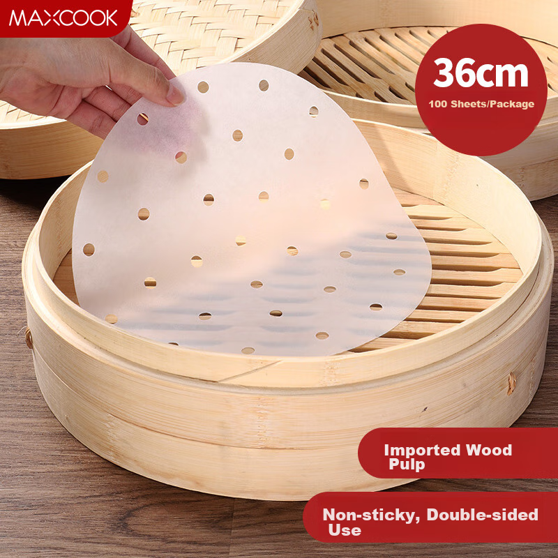 Maxcook Steamer Paper, Dumpling Liner, Steamed Bun Paper, Steamer Rack Paper, Disposable, 100 Sheets, Diameter 36cm, MCPJ3638