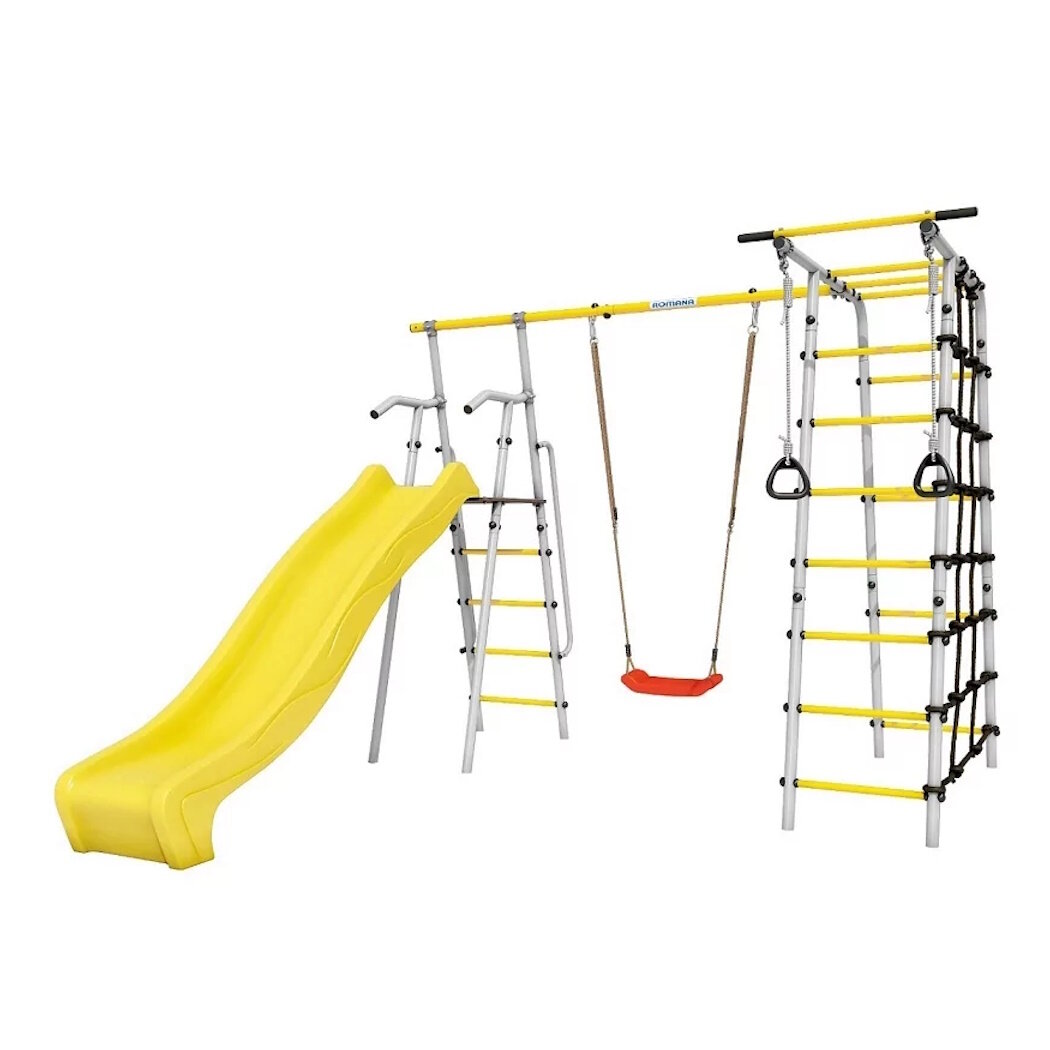 Детский спортивный комплекс Romana 103.07.07 Богатырь MAX + пластиковые качели grey/yellow
