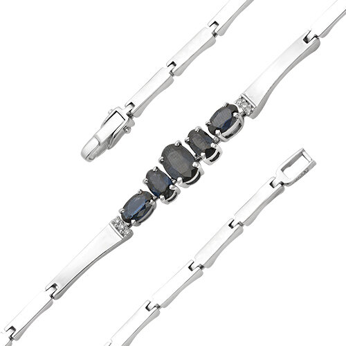 Браслет, красное золото, 585 проба, бриллиант, сапфир