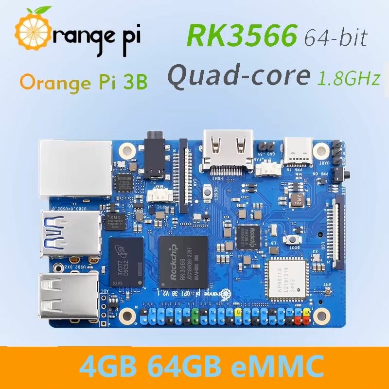 Orange Pi 3B 4GB 64GB eMMC LPDDR4 Rockchip RK3566 Mini PC WiFi5+BT5.0 BLE M2 SSD одноместный компьютер Orangepi 3B Board