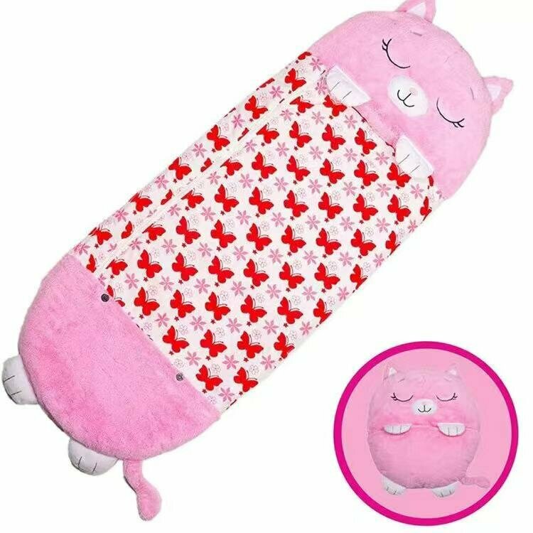 Детский спальный мешок мягкий и милый единорог акула и кот дизайн для детей розово-красный 135х50 см