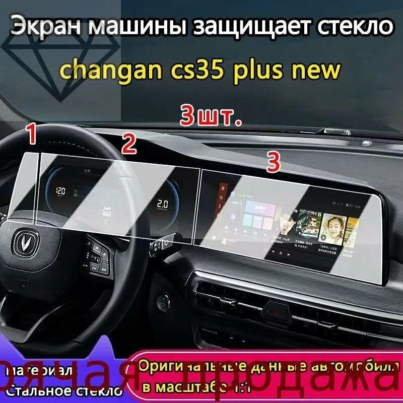 Защитное стекло для Экран приборов+Центральный экран/changan cs35 plus new