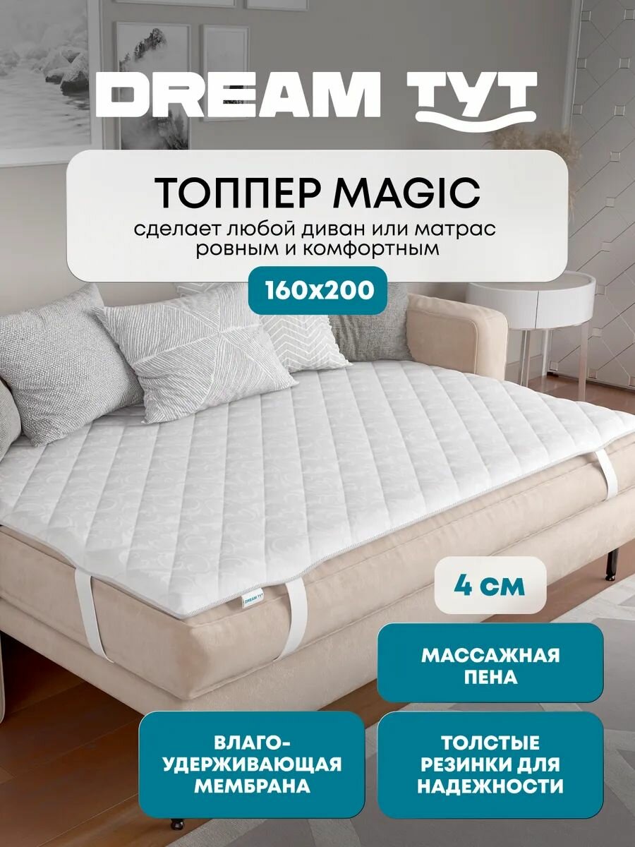 Топпер-наматрасник DREAM TYT, жаккард, влагозащитный, с ортопедическим эффектом, 160 см х 200 см