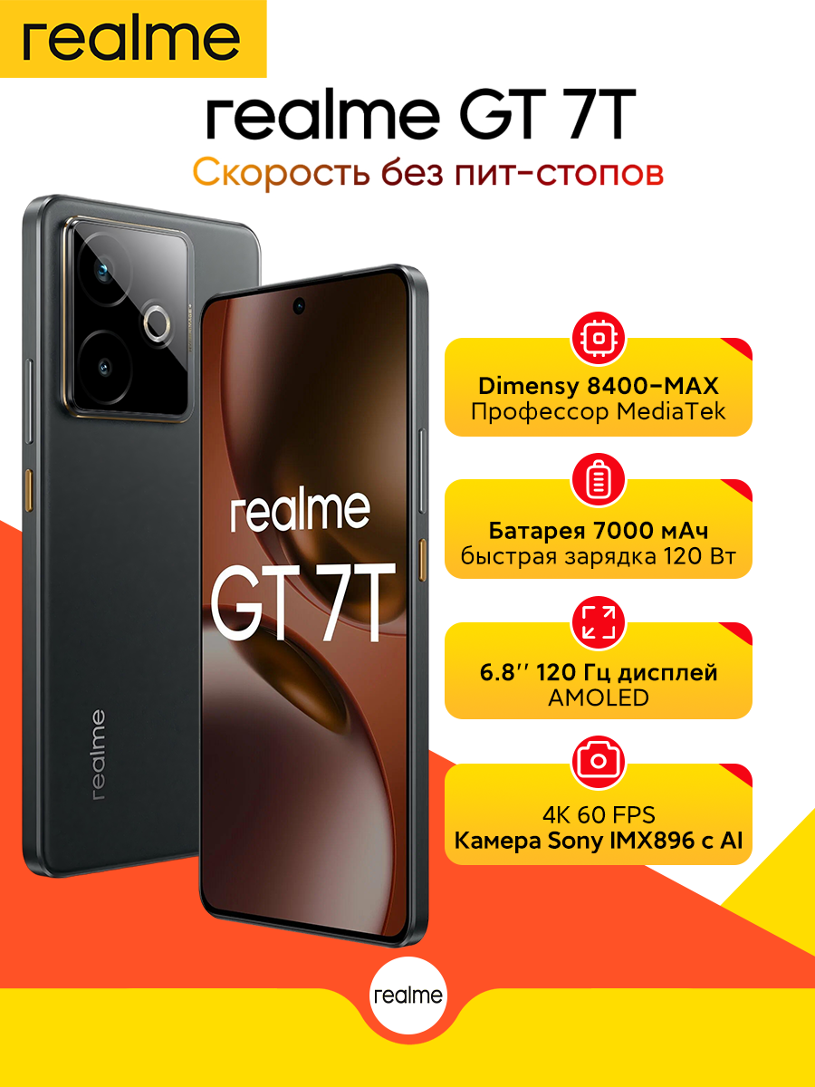 Смартфон realme GT 7T 5G, игровой телефон, 12 ГБ+512 ГБ, черный