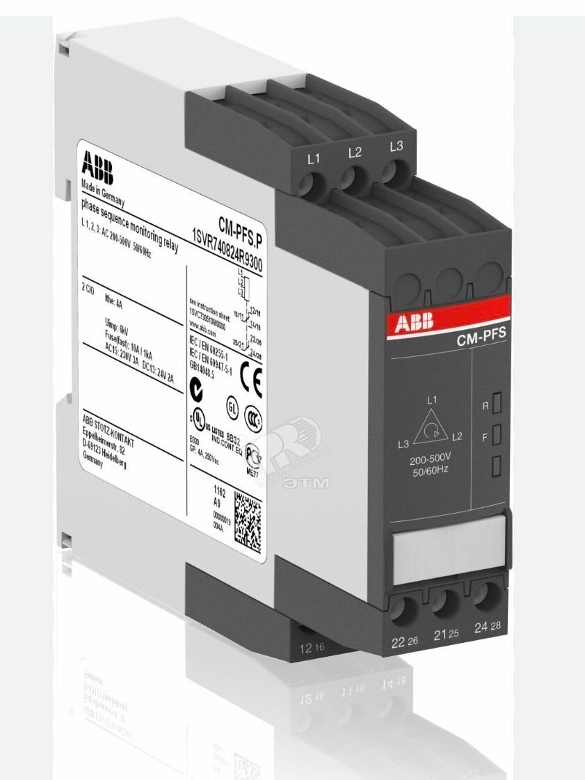 Трехфазное реле контроля напряжения CM-PFS (контроль обрыва и чередования фаз) 3x200-500В AC, 2ПК ABB