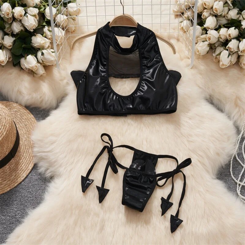 Ночное белье с бантом на Хэллоуин с открытыми плечами, женское эротическое платье принцессы с лямкой на шее для ролевых игр