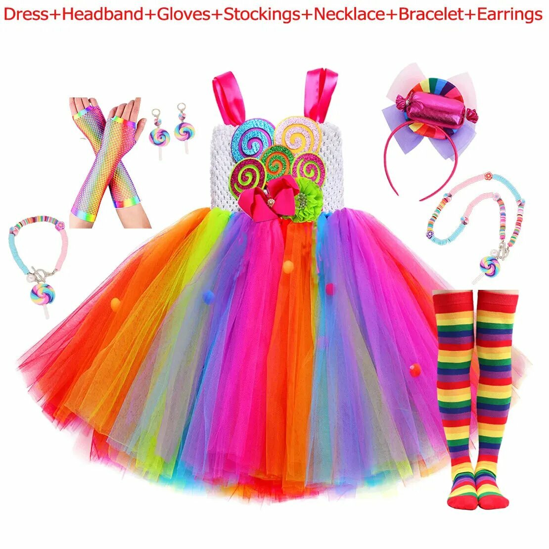 Радужное платье-пачка, милое платье-пачка для девочек с леденцом, платье для косплея, фестиваль Пурима, праздничный костюм, яркий дизайн, платье-пачка для девочек