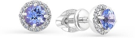 Серьги, желтое золото, 585 проба, бриллиант, танзанит