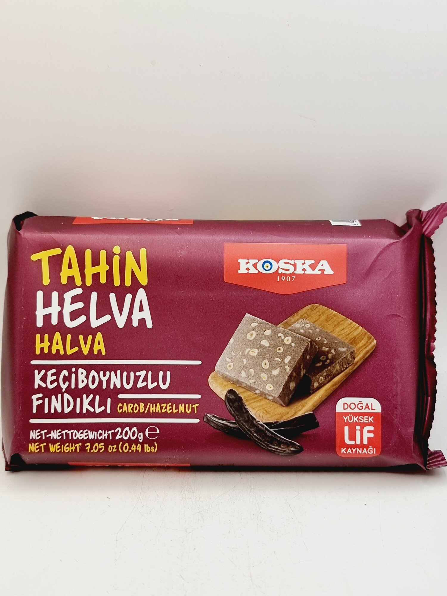 Tahin Halva Carob Fendikli KOSKA (Кунжутная халва с рожковым деревом и фундуком , 200 г (Турция)