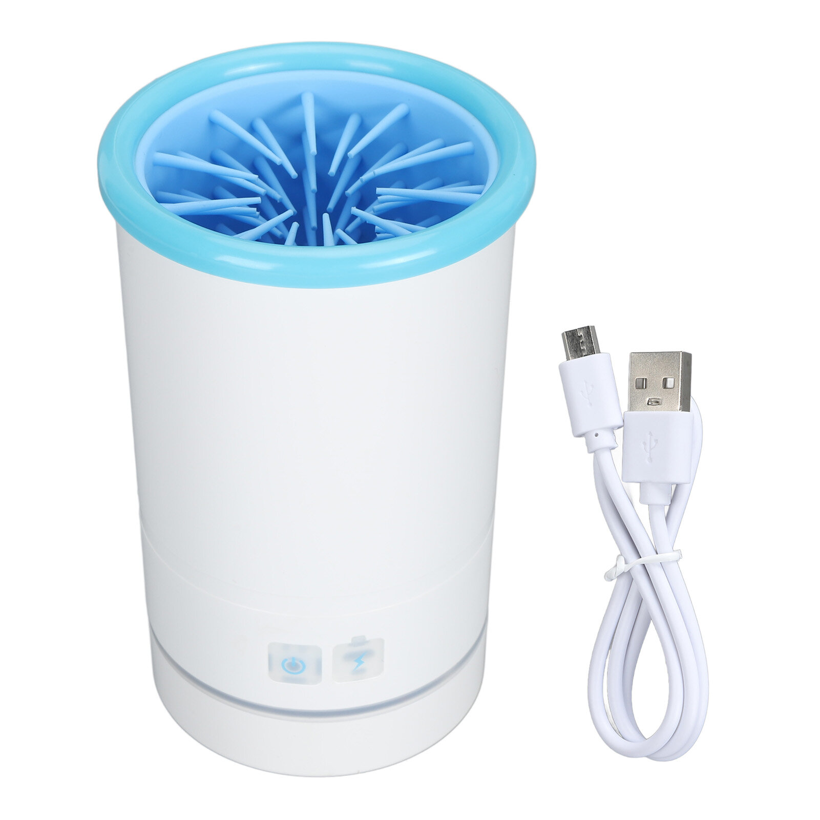 Мойка для собачьих лап, автоматическая зарядка через USB, мягкая щетина, портативный электрический очиститель для ног для домашних животных, для маленьких и средних собак, кошек, белый, синий, L-образное отверстие, диаметр 4 см/1,6 дюйма