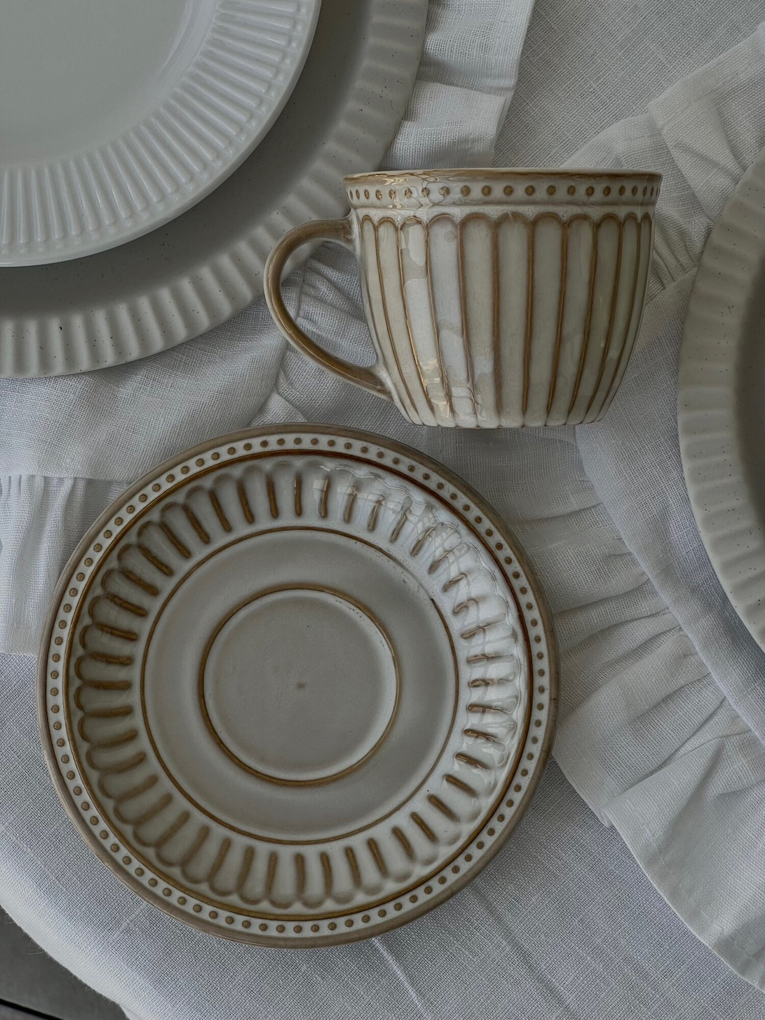 Чайная пара House Aesthetic, керамическая, бежевая, винтаж, 250мл