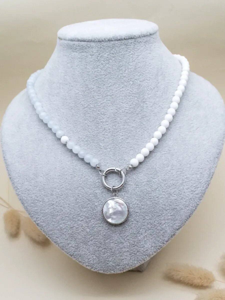 Колье, перламутр, агат, аквамарин