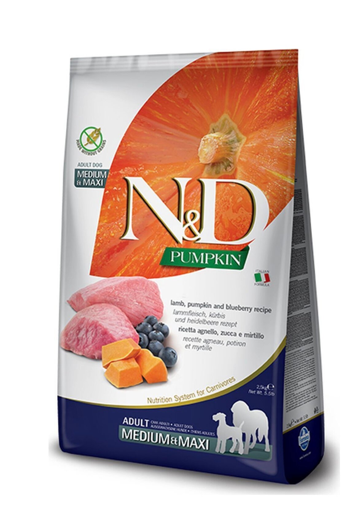 Сухой корм Farmina ND Dog Pumpkin Lamb / Blueberry Adult Medium/Maxi для взрослых собак средних и крупных пород с ягненком и черникой, 2,5кг