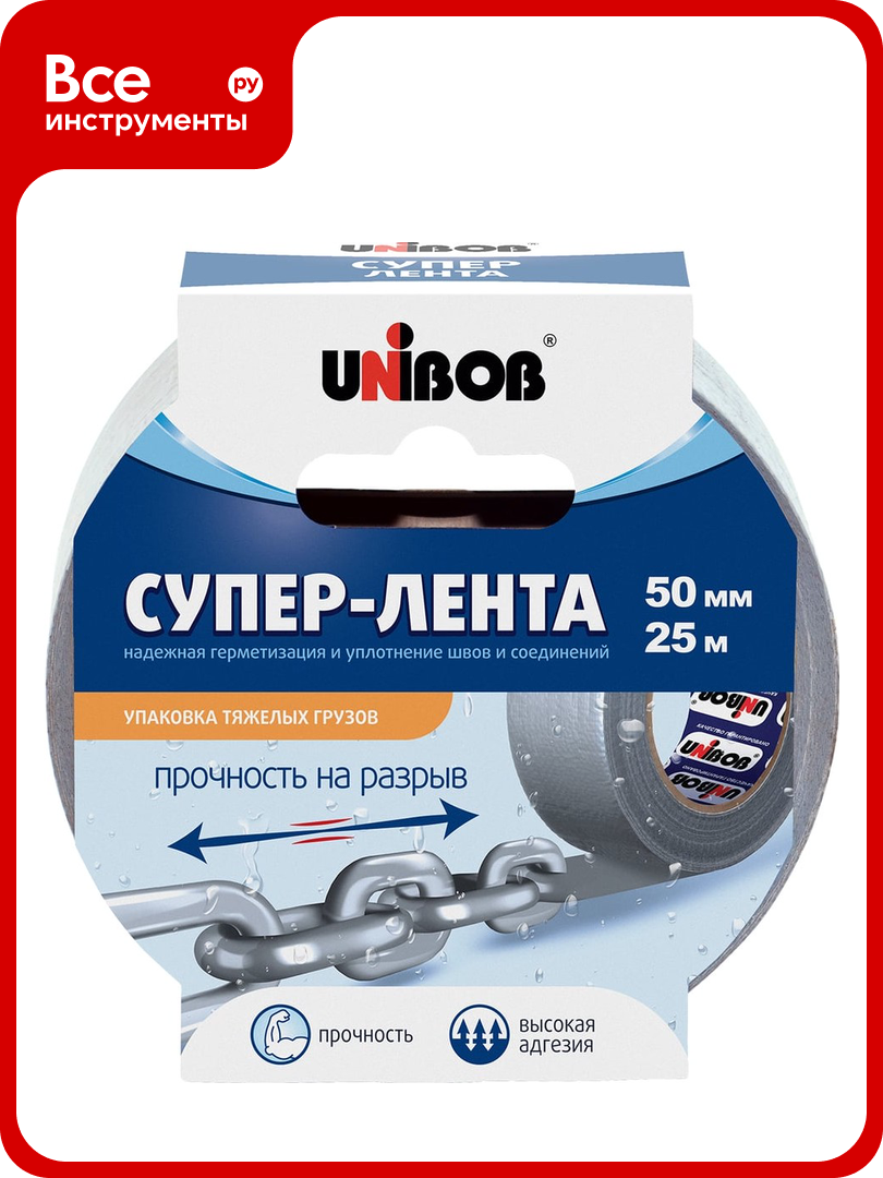 Армированная клейкая супер-лента UNIBOB 50 мм х 25 м серая 214999 44265