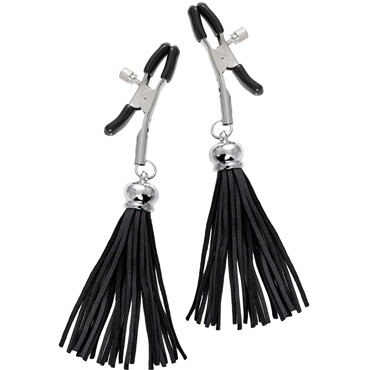 Pecado Зажимы на соски «прищепки» с кисточками из замши, черный С травмобезопасными накладками