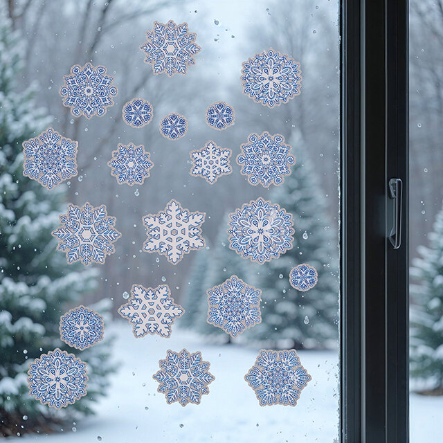 Новогодние наклейки на окно Снежинки - Хрустальный Звон 41*29 см, бумага, Winter Deco, 1000368