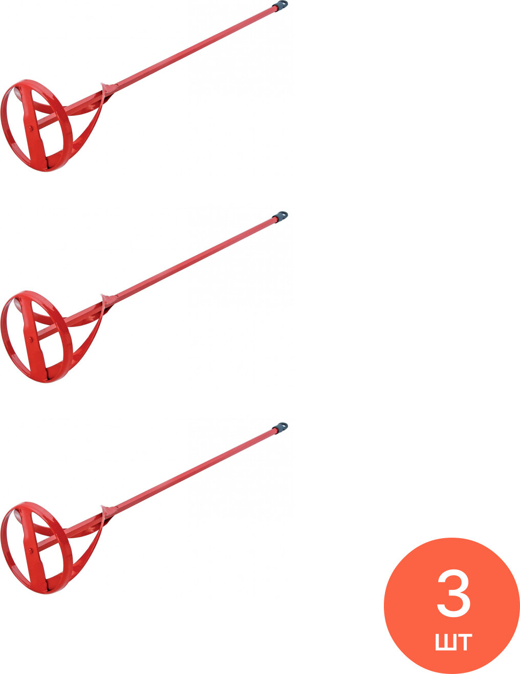 Миксер строительный MIXTON / Микстон для краски, шестигранный хвостовик, металлический, красный, диаметр 60мм, длина 400мм / инструменты (комплект из 3 шт)