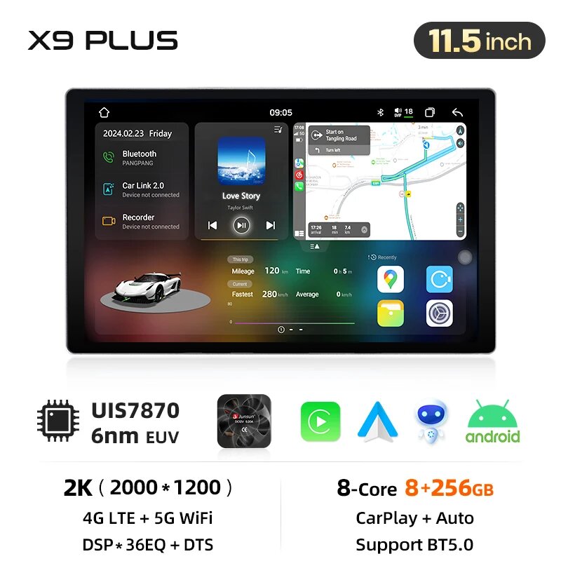Автомобильный радиоприемник Junsun X9 Plus 11,5 дюймов 2K 7870 для Hyundai Santa Fe 2 2006 2007-2012 гг, беспроводной CarPlay Android Auto DSP 2din GPS Navi X9 PLUS(8G-256G)11.5