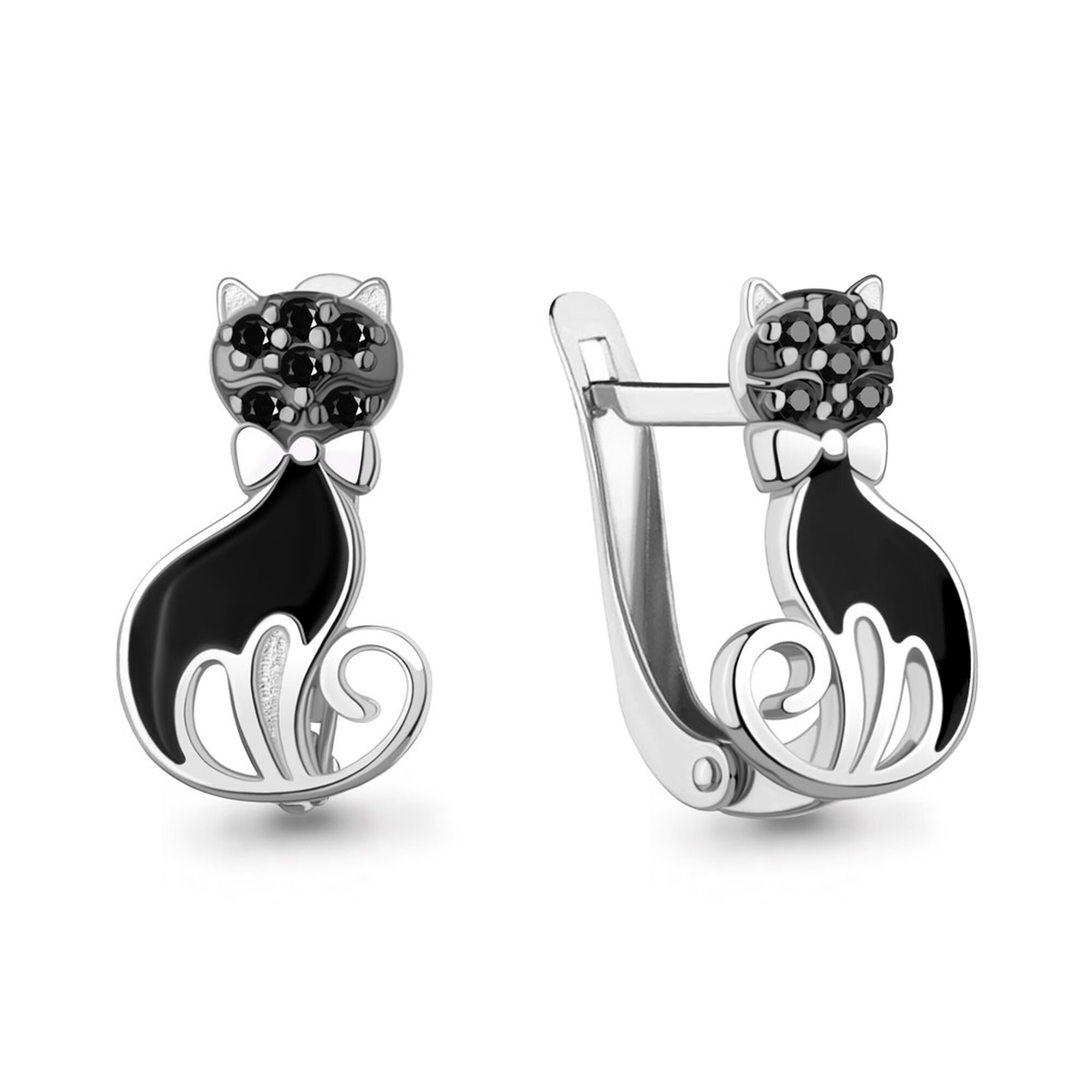 Серьги, серебро, 925 проба, родирование, эмаль, кристалл