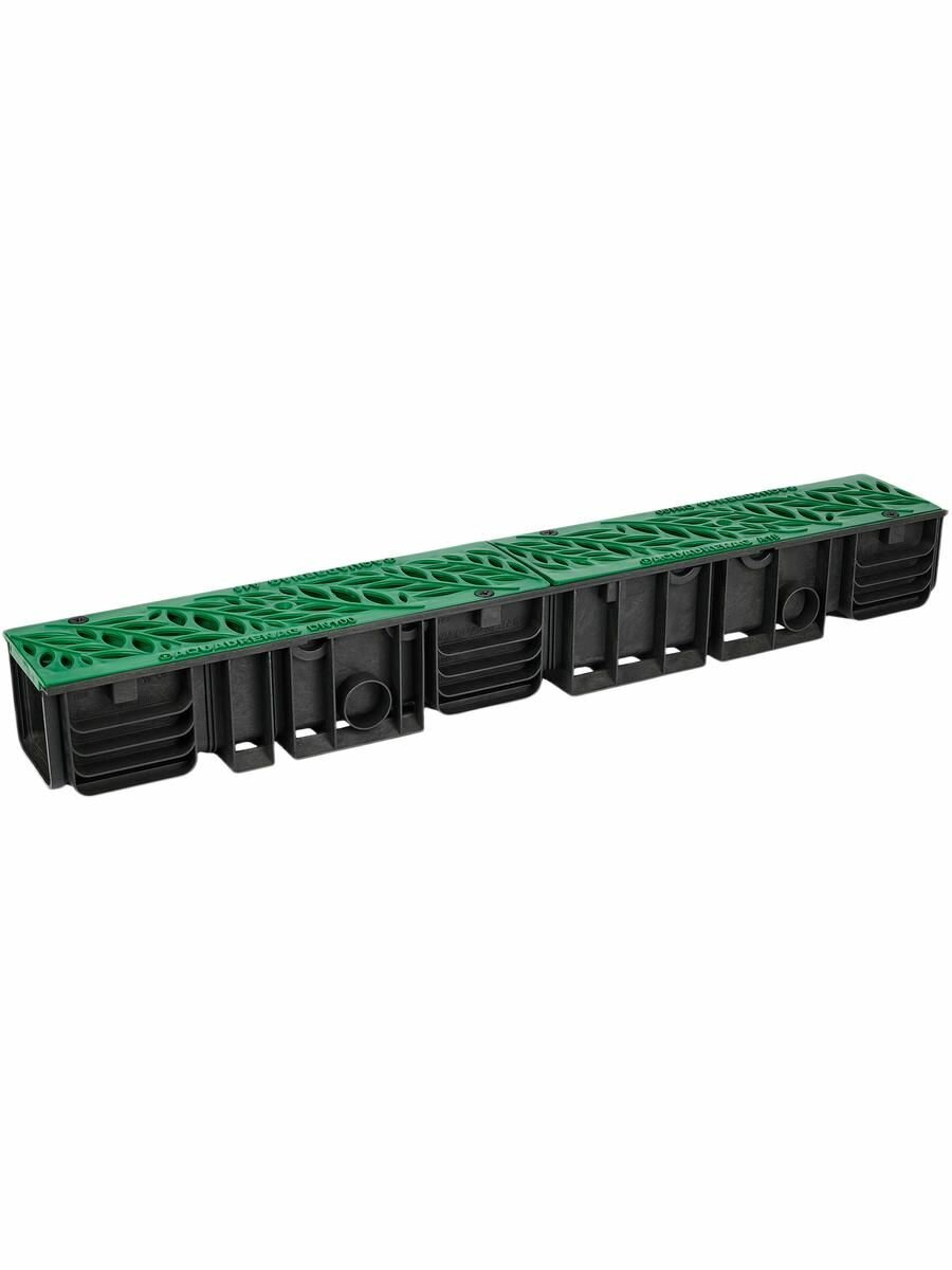 Лоток водоотводный пластиковый Classic AQD DN100 H120 с решеткой пластиковой Зеленой RF, кл. А15