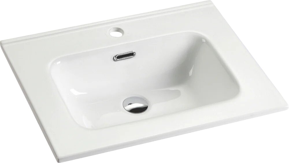 Мебельная раковина Ceramicanova Element CN7001 61 накладная, встраиваемая, фарфоровая, со встроенным сливом-переливом, белая, раковина для ванной, прямоугольная