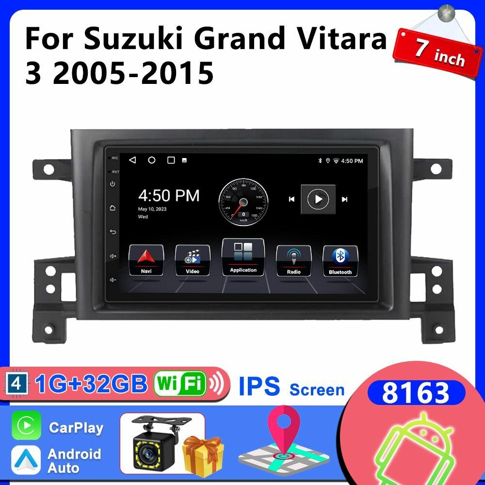 Штатная магнитола Сузуки Гранд Витара/Suzuki Grand Vitara 3 2005-2015 2 DIN-Android Auto-Carplay 7 inch 1+32GB