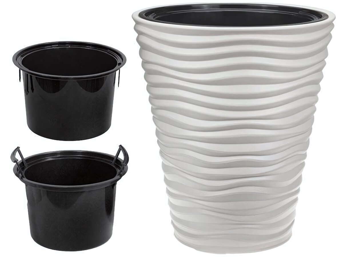 Кашпо «Дюна» пластиковое 19,5л со вставкой, кремовый цвет, устойчивость к УФ-лучам и морозу