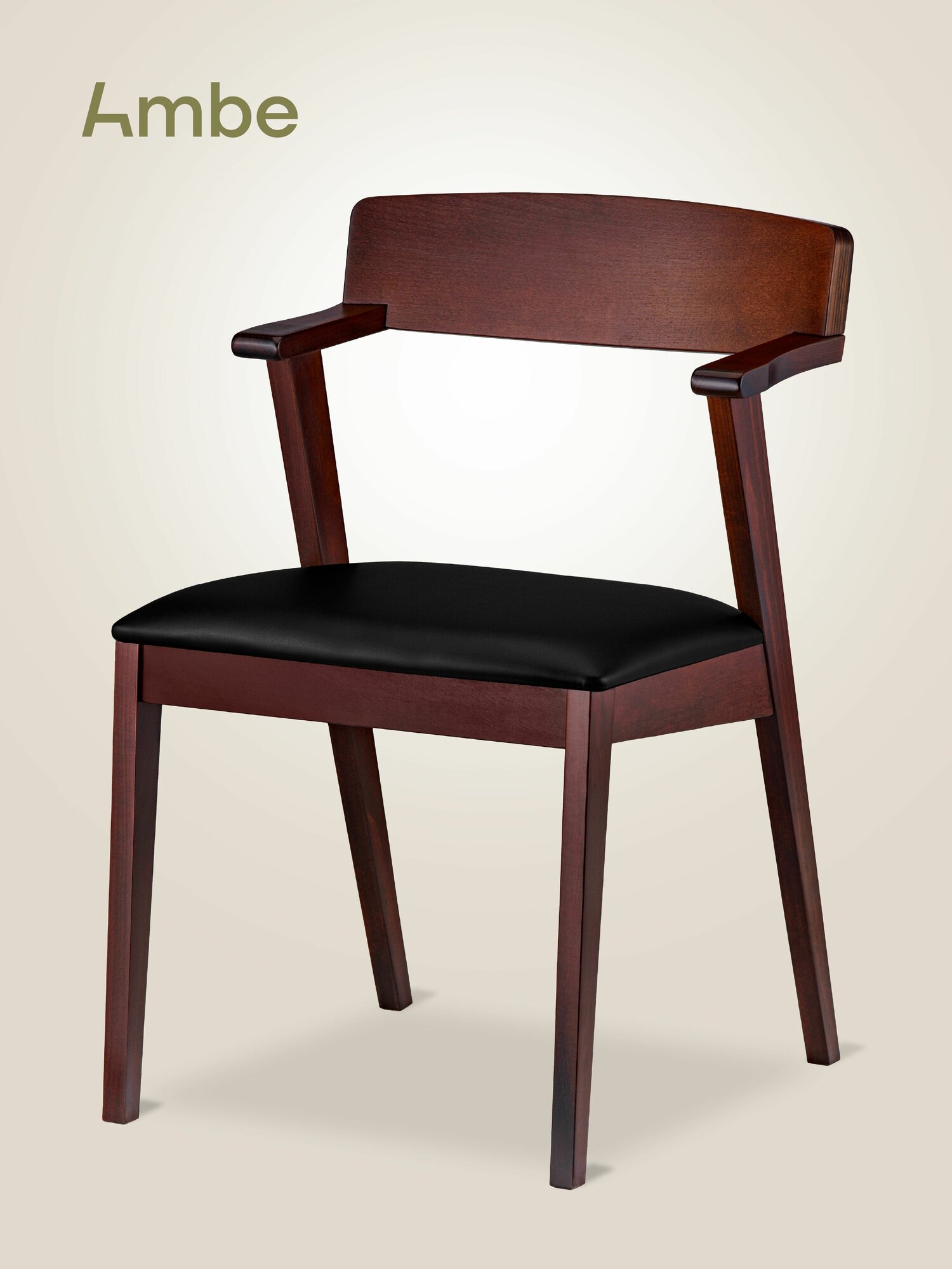 Стул для кухни и дома, Ambe Кейн, кресло из массива бука, Античный орех, Черная экокожа