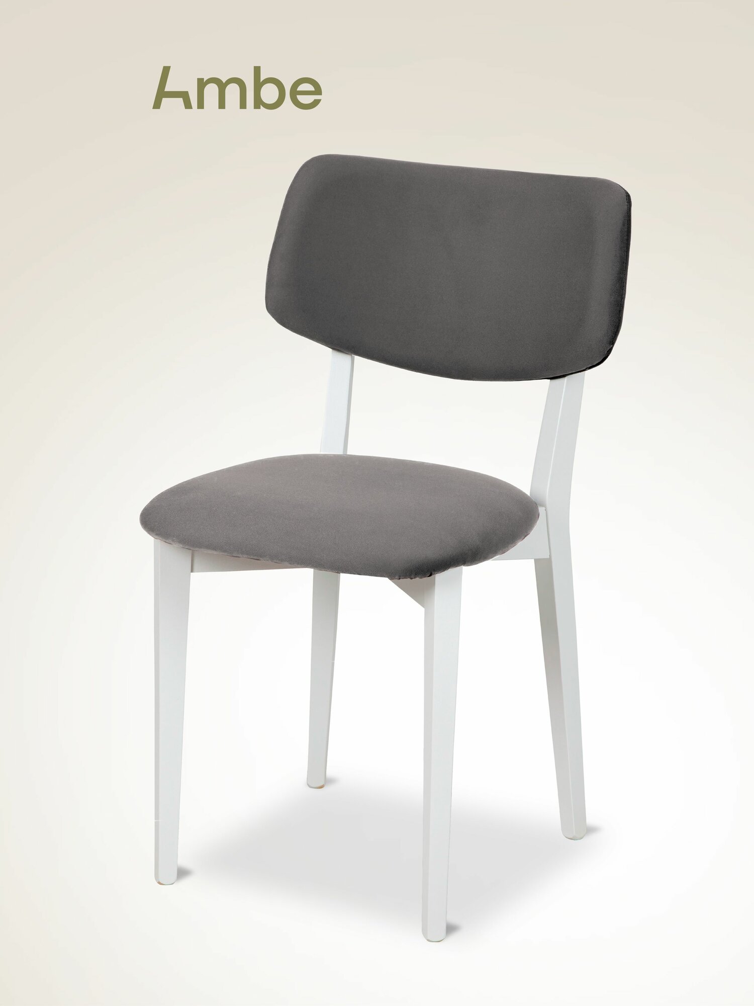 Стул для кухни Ambe Мэти, со спинкой, деревянный, с мягким сиденьем, Белый, Серый велюр