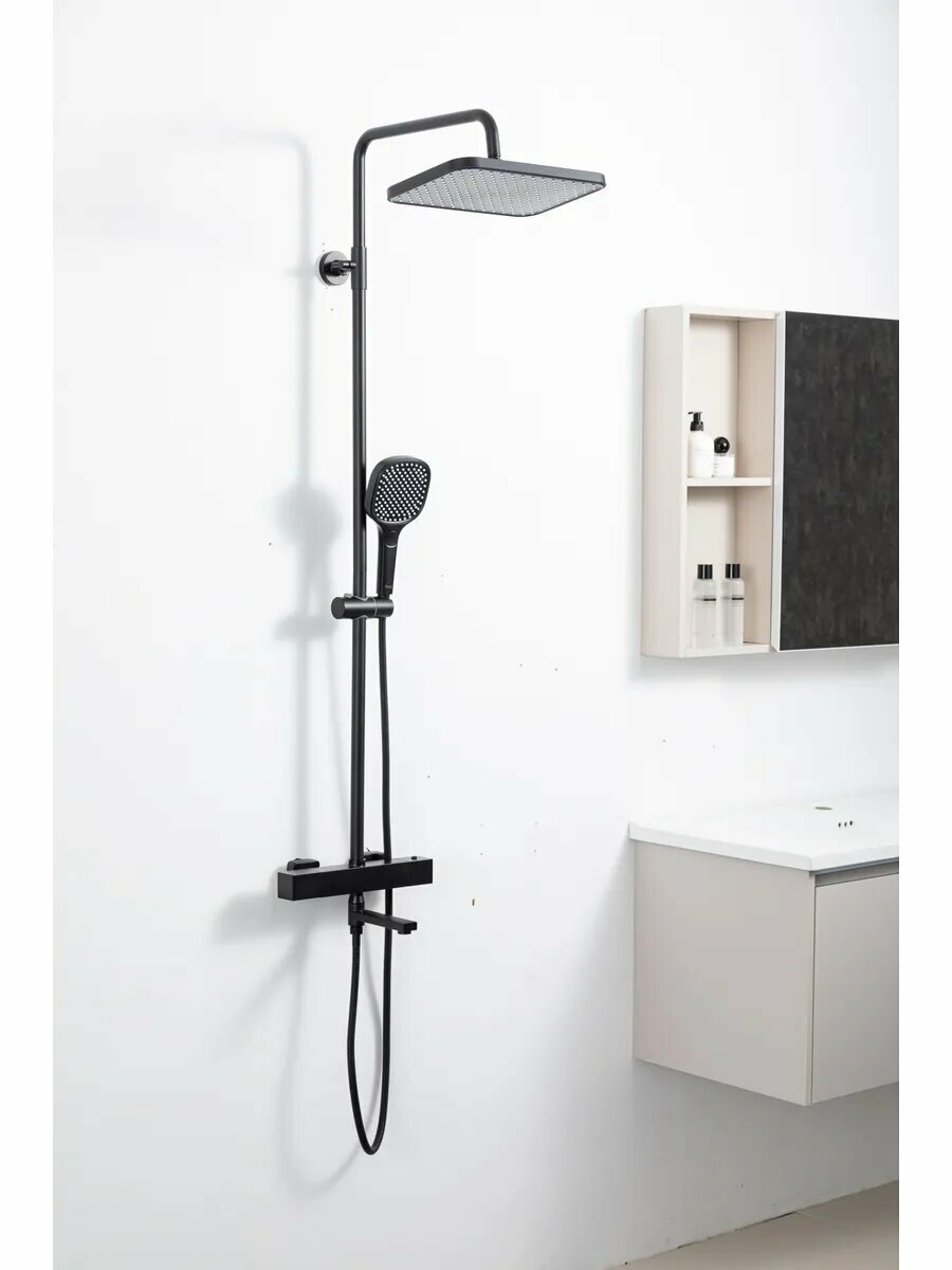 Душевая стойка для ванны FRAP F24557-9 оружейная сталь, с термостатом, латунь