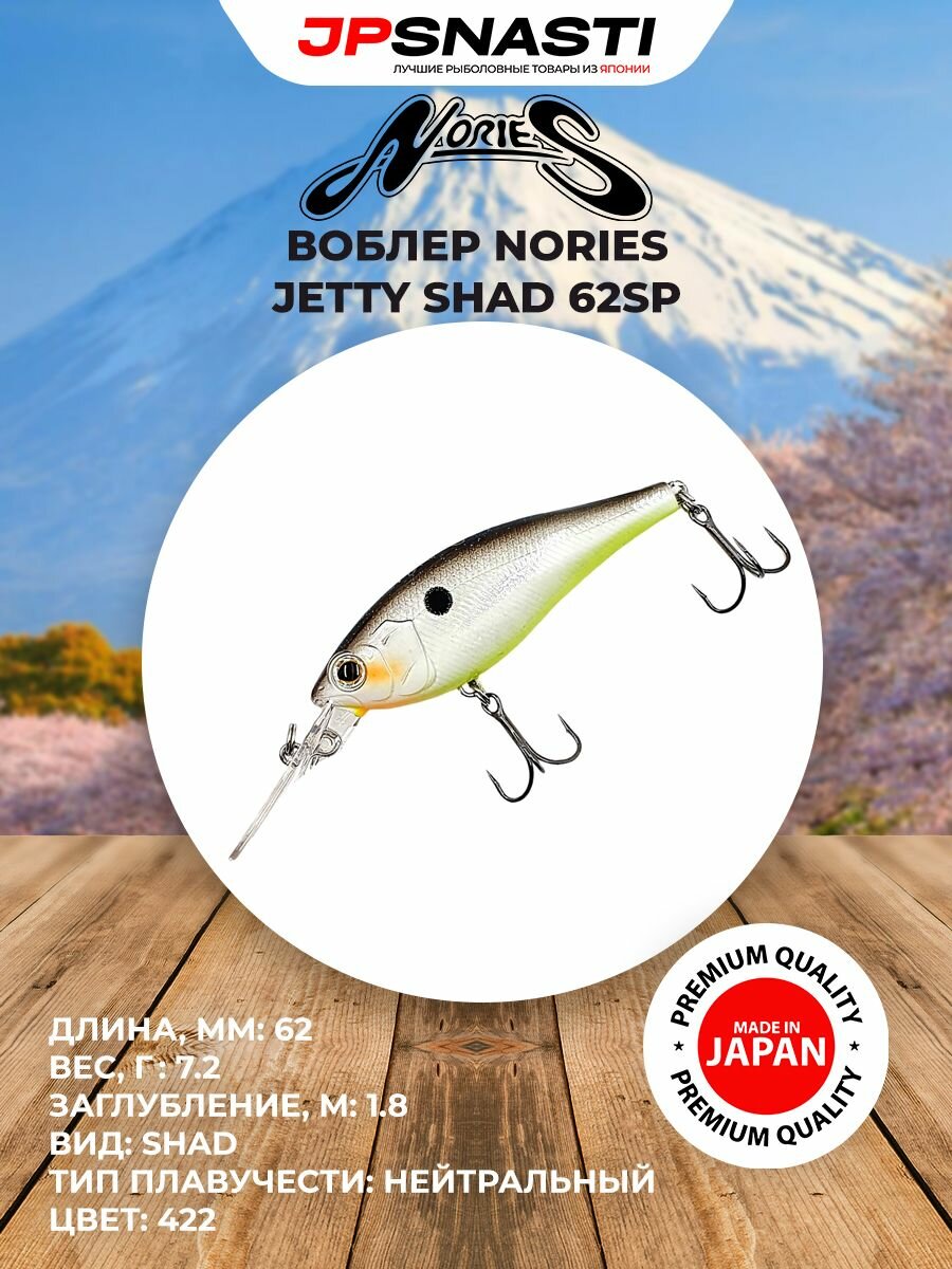 Японский воблер для ловли хищников Nories Jetty Shad 62SP, 7.2 г, 422
