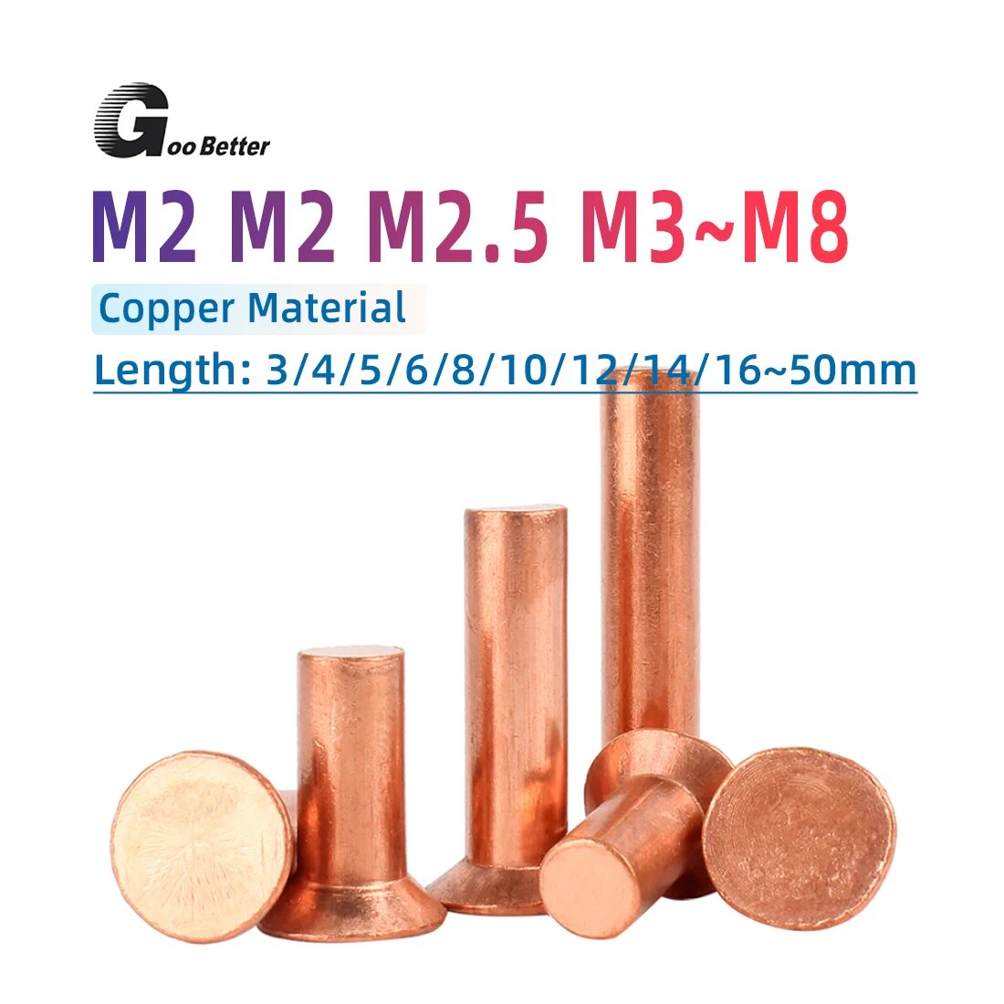 Медные заклепки GooBetter DIN 661 M2 (10PCS), 3mm