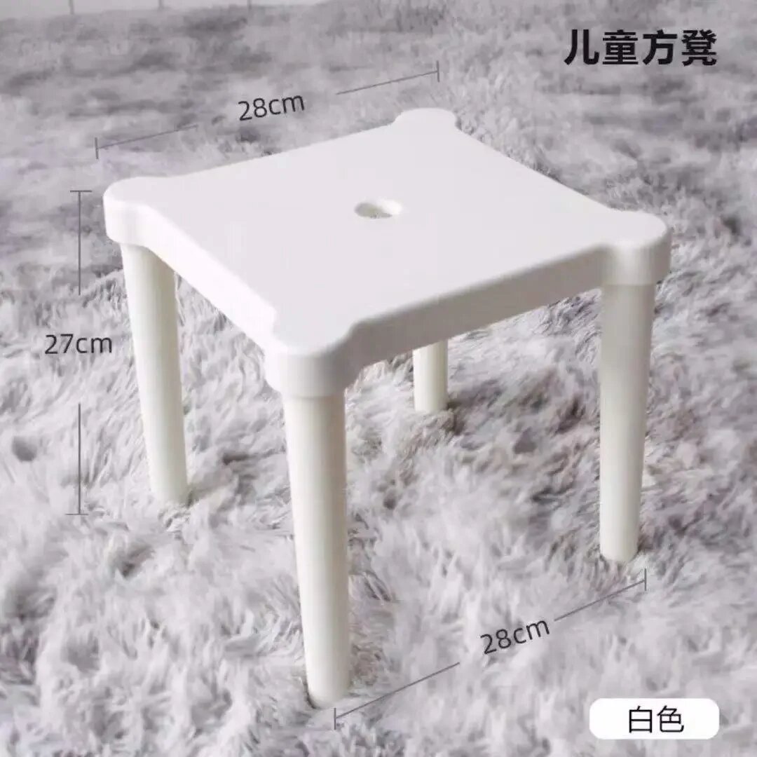 Детский стул табурет кухонный экономичный пластиковый нескользящий табурет низкие табуреты квадратный детский стул набор для бытовой мебели, Белый