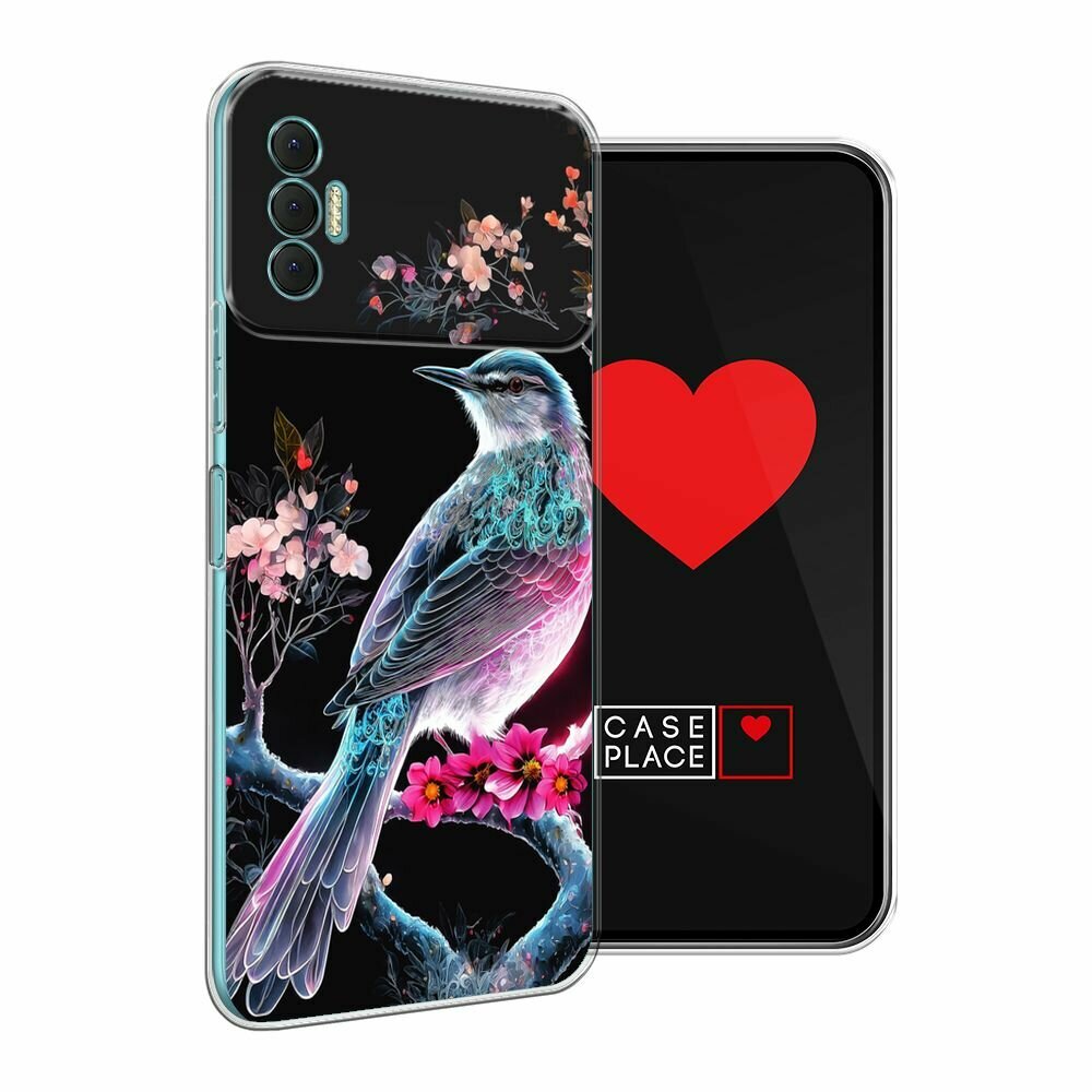 Чехол на Tecno Spark 8P / Техно Спарк 8P с принтом "Птица на цветущем дереве" — фото 1