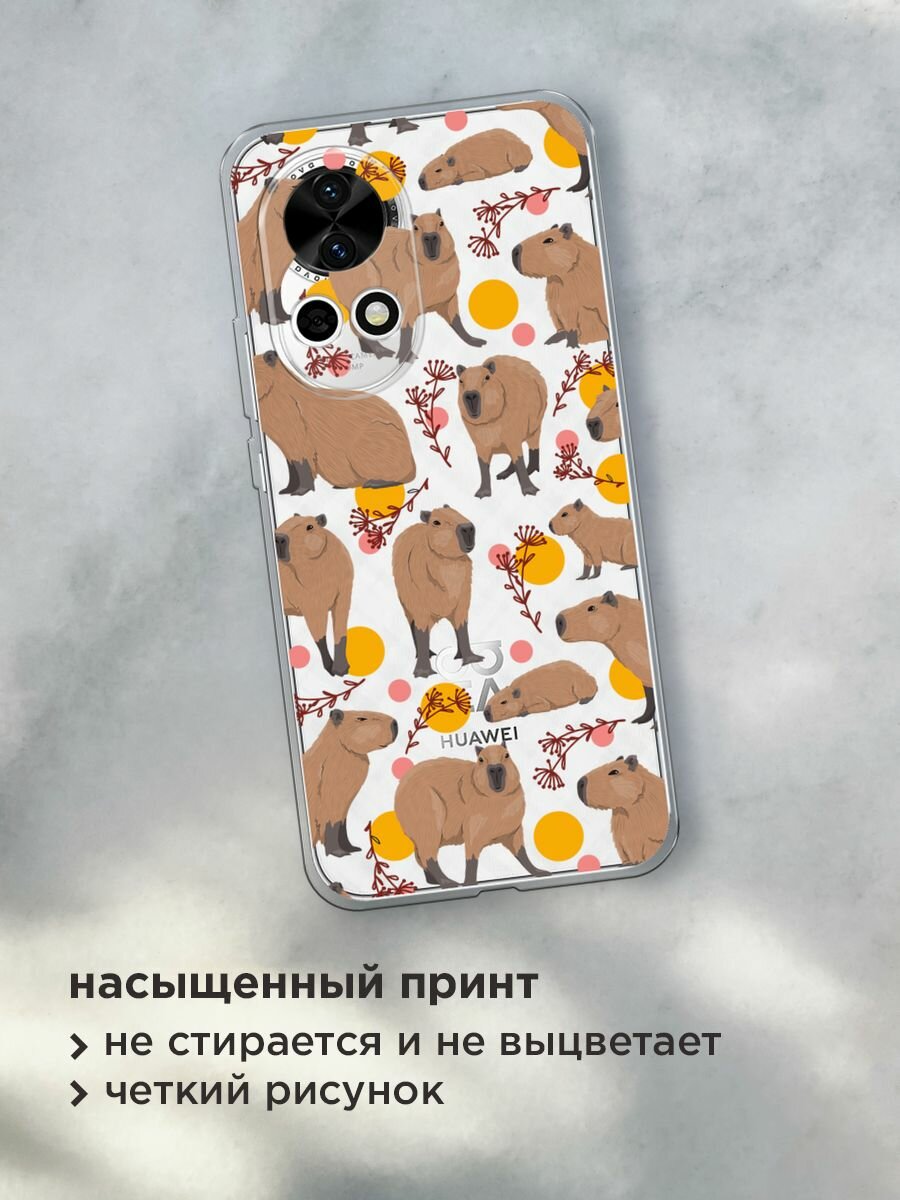 Чехол на Huawei Nova 12/Nova13 / Хуавей Нова 12/Нова 13 с принтом "Капибара паттерн", прозрачный — фото 1