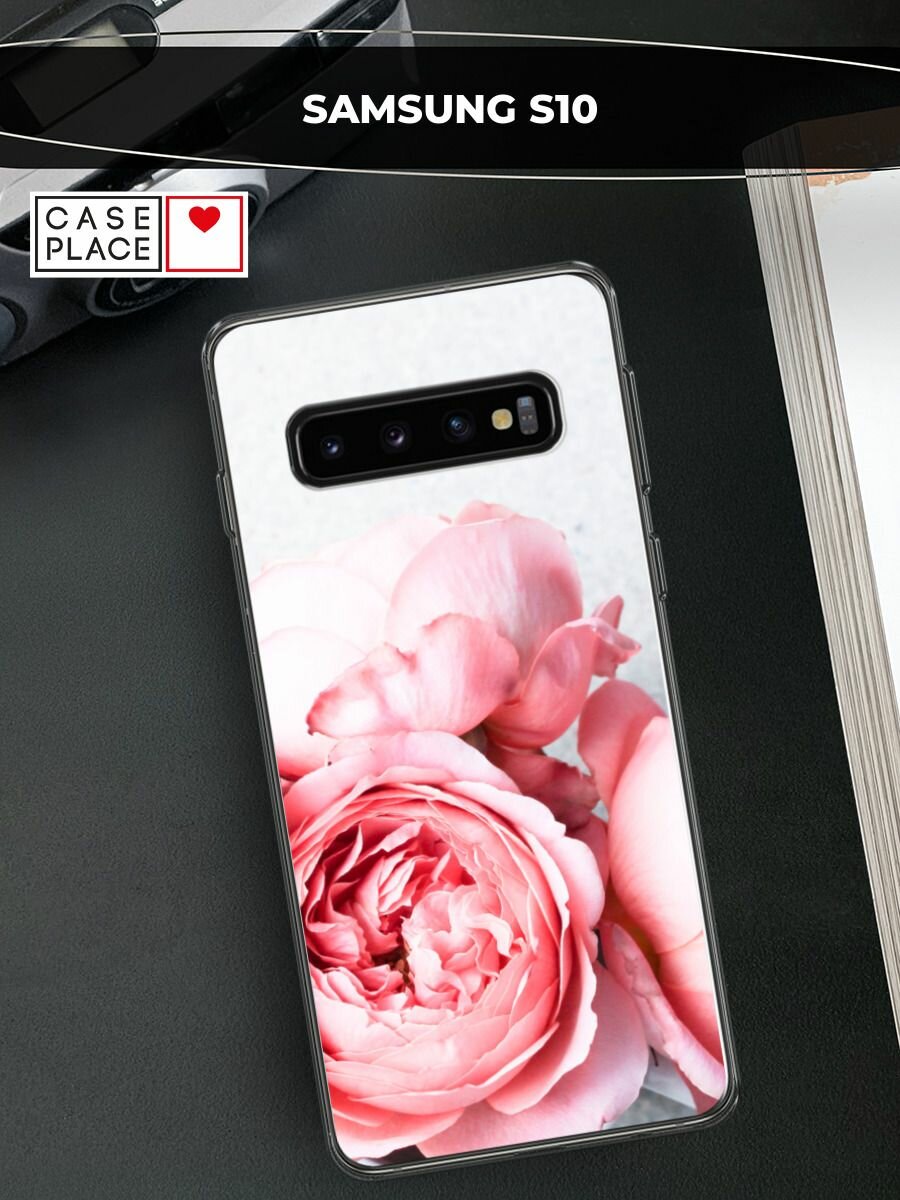 Чехол на Samsung Galaxy S10 / Самсунг Галакси S10 с принтом "Пионы на белом"