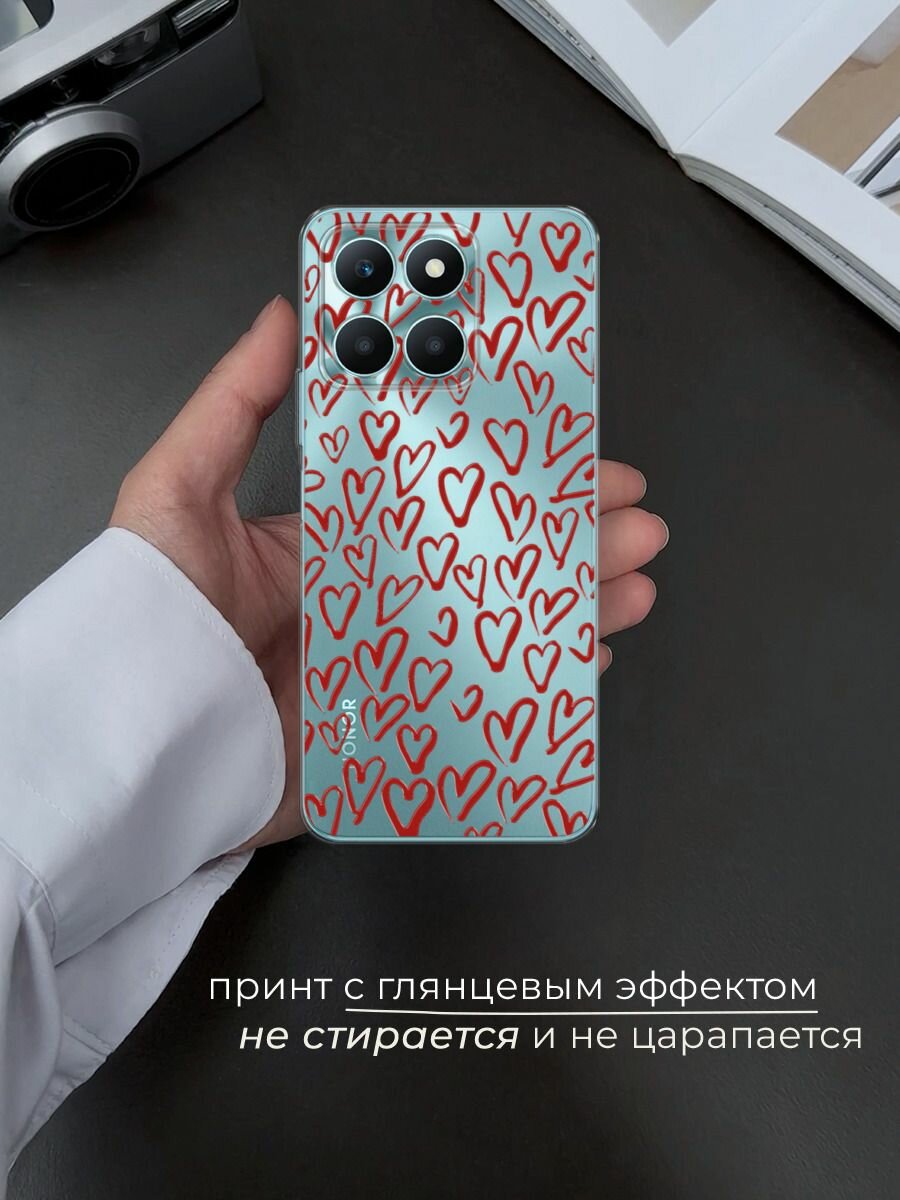Чехол на Honor X6A / Хонор X6A с принтом "Легкие бордовые сердечки" — фото 1