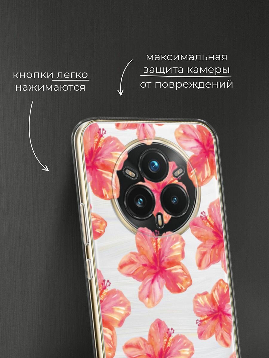 Чехол на Realme 14 Pro+ / Реалми 14 Про+ с принтом "Pink flowers" — фото 1