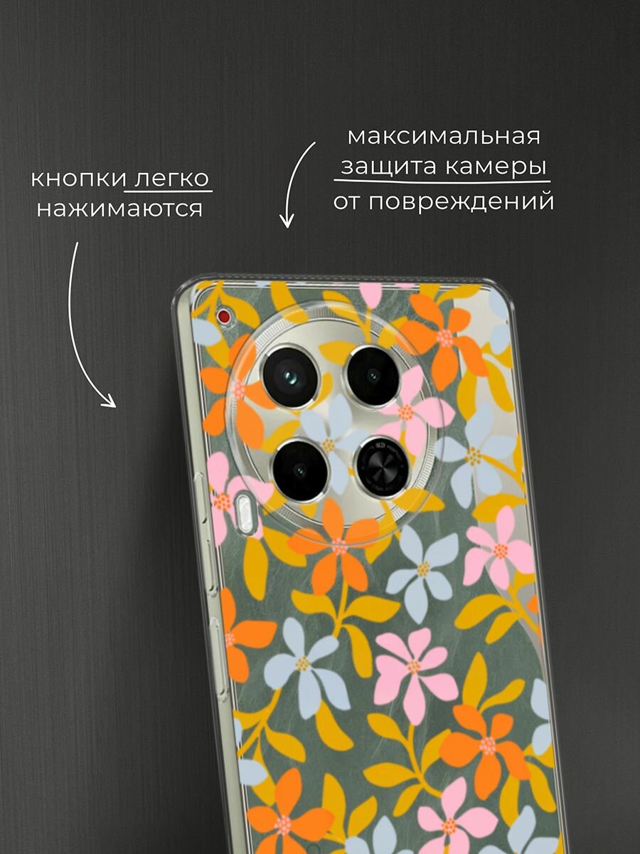 Чехол на Tecno Camon 30 5G / Текно Камон 30 5G с принтом "Оранжевые цветочки", прозрачный — фото 1
