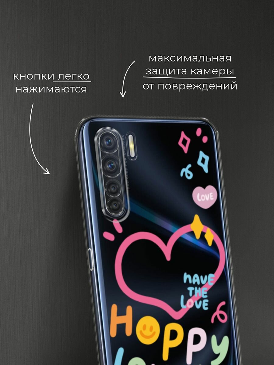 Чехол на Oppo A91/Reno 3 / Оппо A91/Рено 3 с принтом "Happy lovely", прозрачный — фото 1