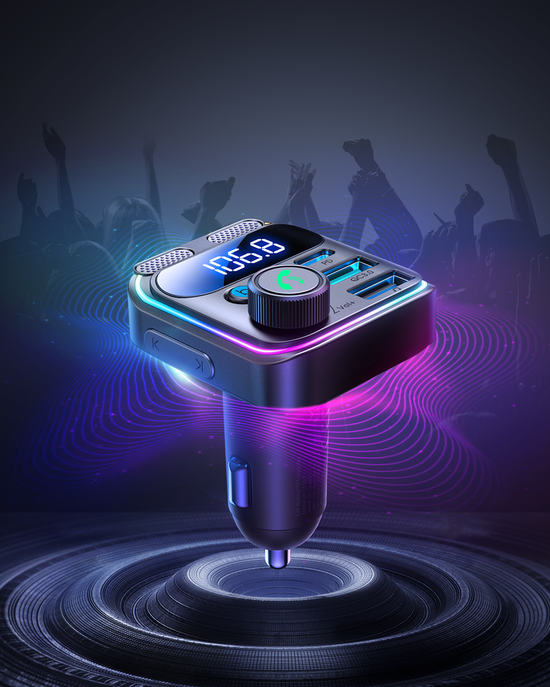 FM модулятор JoyRoom JR-CCB01, работа от прикуривателя, Bluetooth, MP3, черный