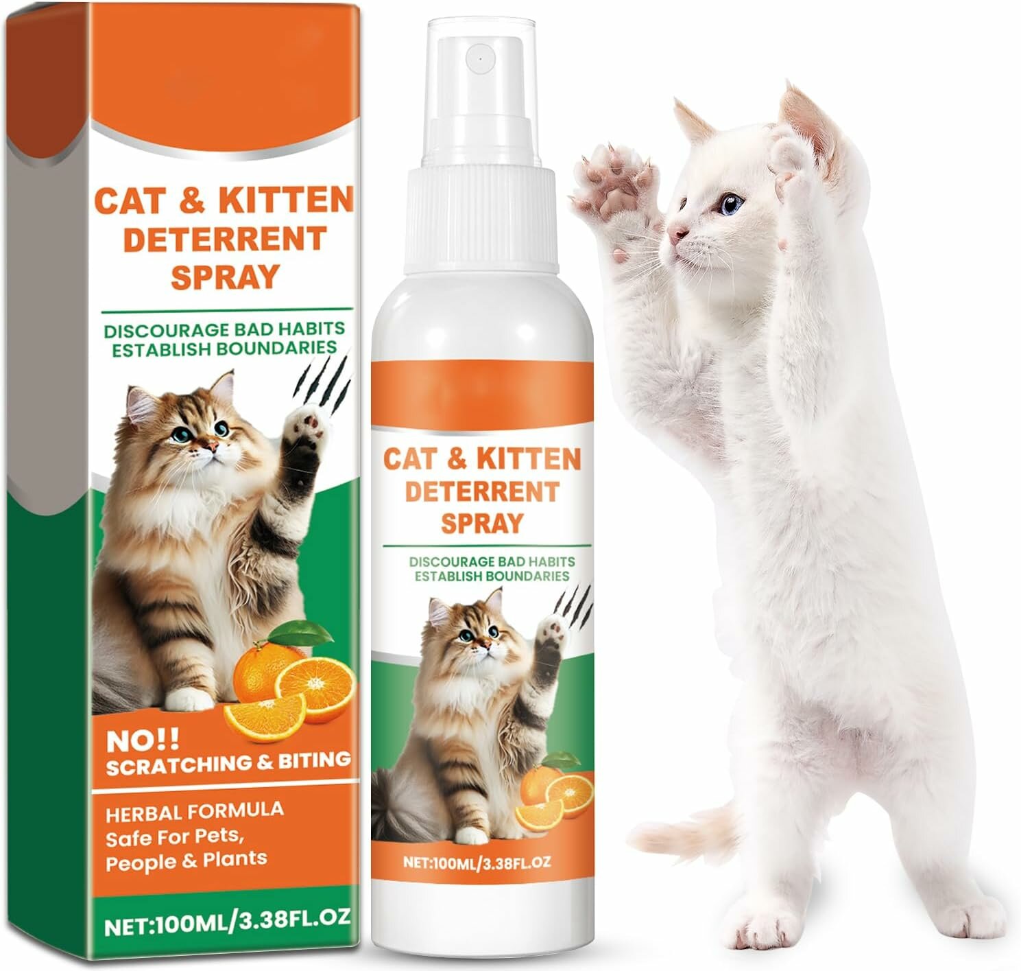 Cat Deterrent Spray, Effective Training Aid with Natural Ingredients, Non-Toxic Anti-Scratch Spray for Cats and Kittens, 100% Natural Cat Spray Deterrent for Furniture and Fabric Protection