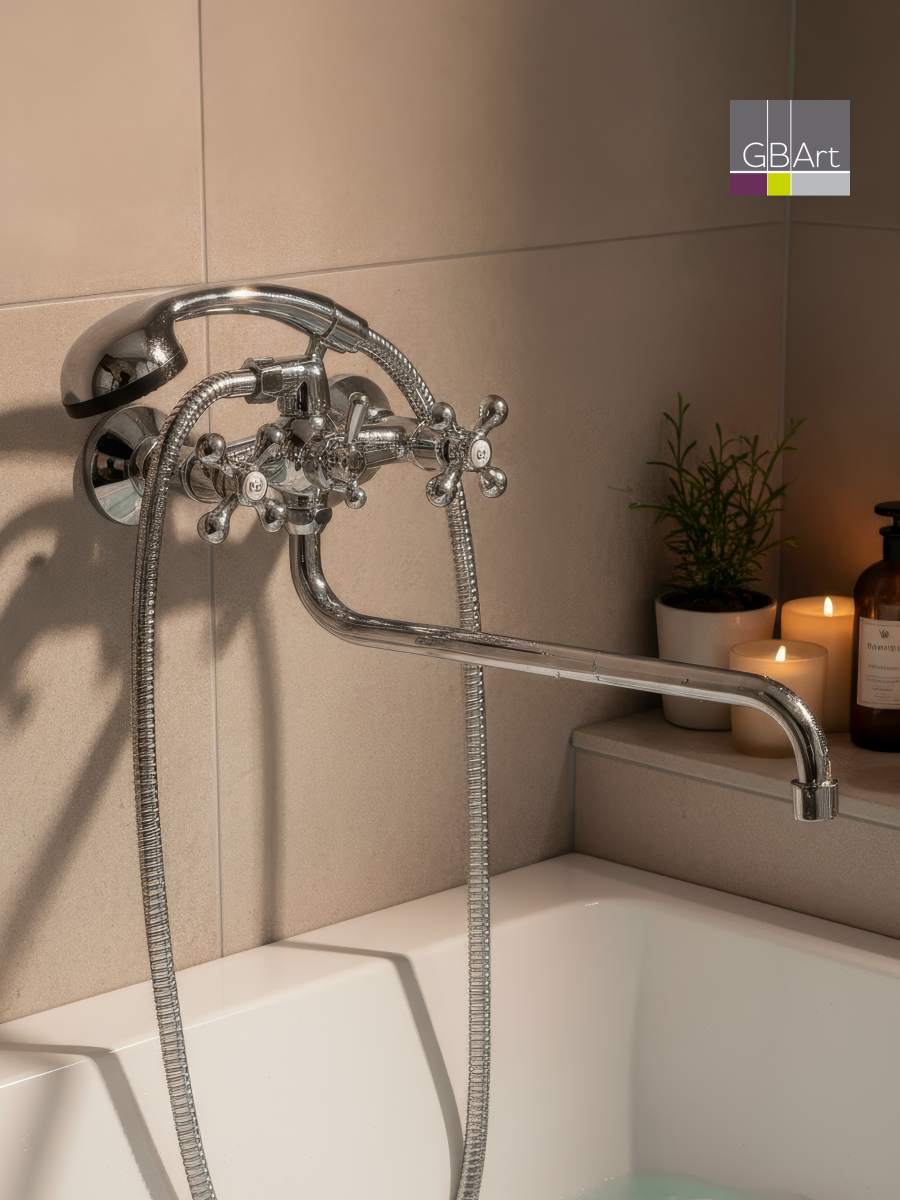 Смеситель для ванны с душем, кран с длинным поворотным изливом и лейкой