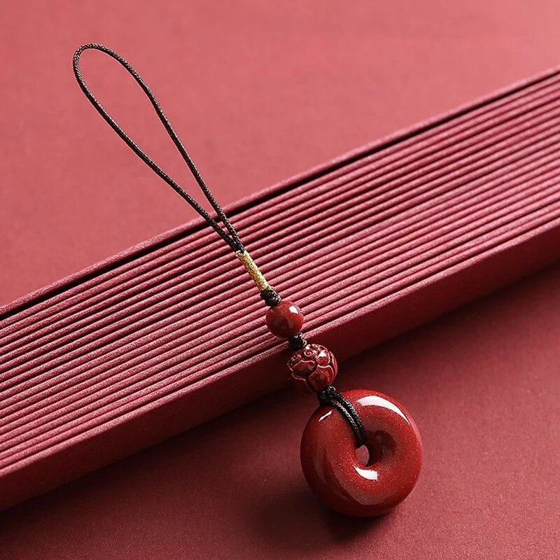 1 шт, натуральный киноварь, лотос, автомобильный брелок в китайском стиле, счастливая цепочка для телефона, сумка, подвеска, A5