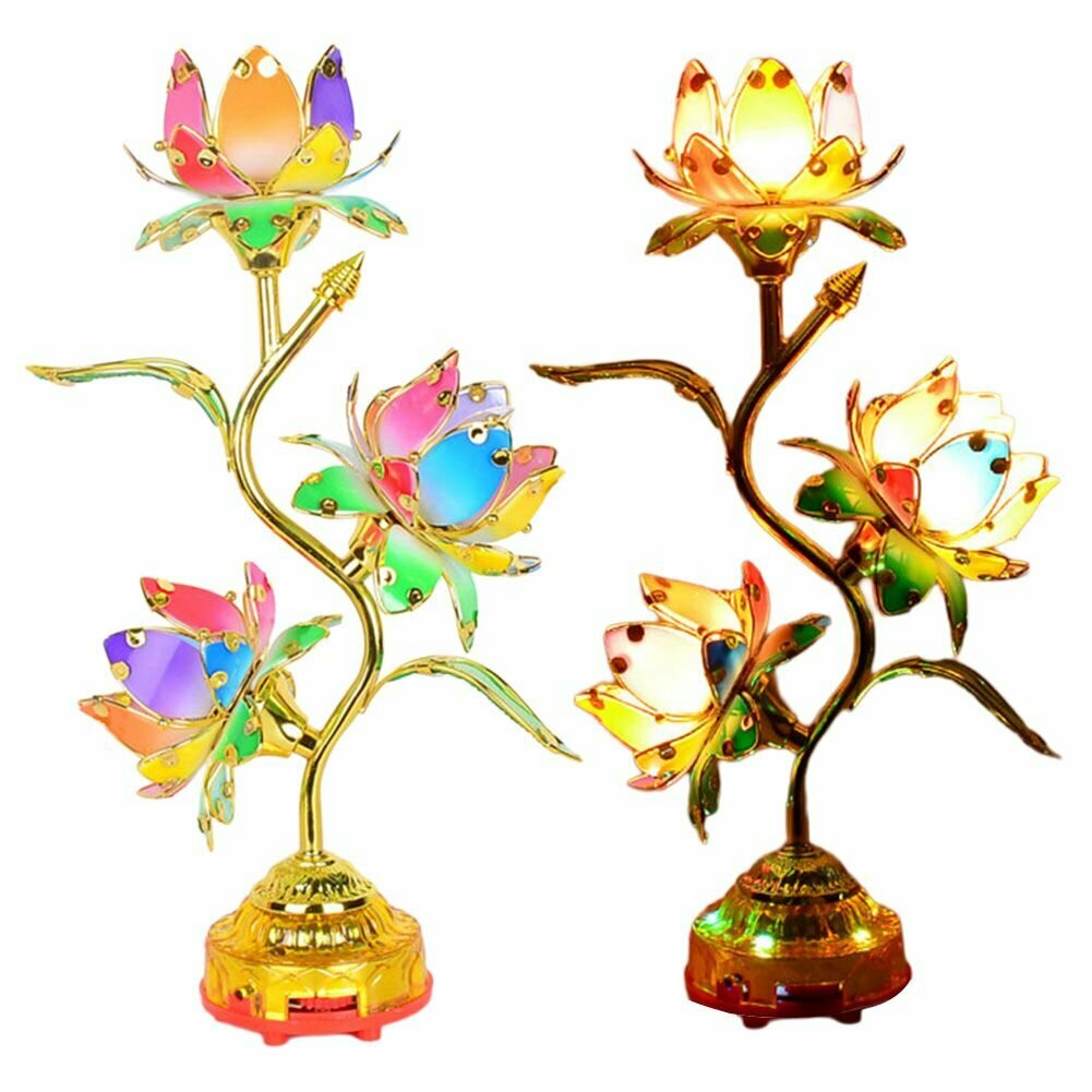 Настольный светильник Лотос, 3 цветка, 36 см, 220 В, с лампочками Е12