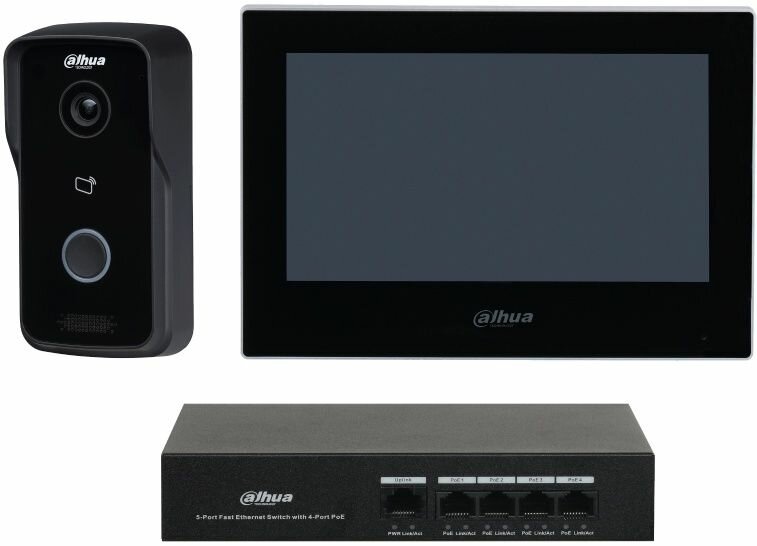 Комплект домофона Dahua "DHI-KTP03", сенсорный экран, накладной монтаж, черный