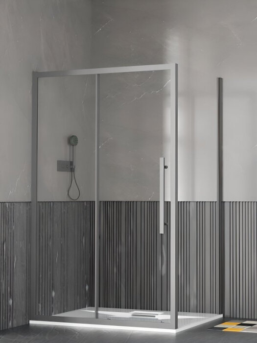 Душевой уголок, душевое ограждение Esbano Flex ESF-119PS-GM ESOGF108PSGM 110х90 см с одной раздвижной дверкой, прямоугольный, профиль оружейная сталь (Gun Metal), стекло прозрачное 6 мм, без поддона