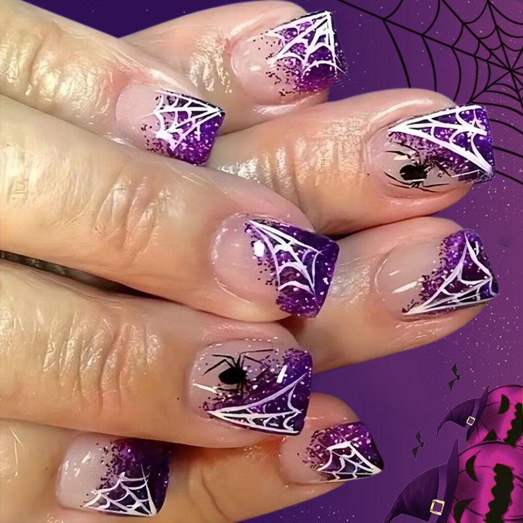 Long Lasting Artificial Nail Halloween Spiderweb Cobweb Artwork Easy Application