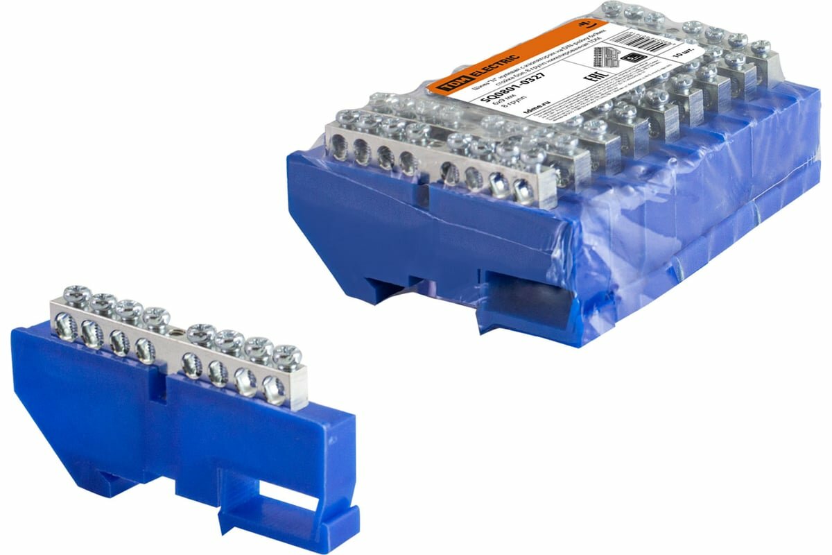 Набор Шина "N" нулевая с изолятором на DIN-рейку 6x9мм стойка бол. 8 групп никелированная TDM {SQ0801-0327} (2 шт)